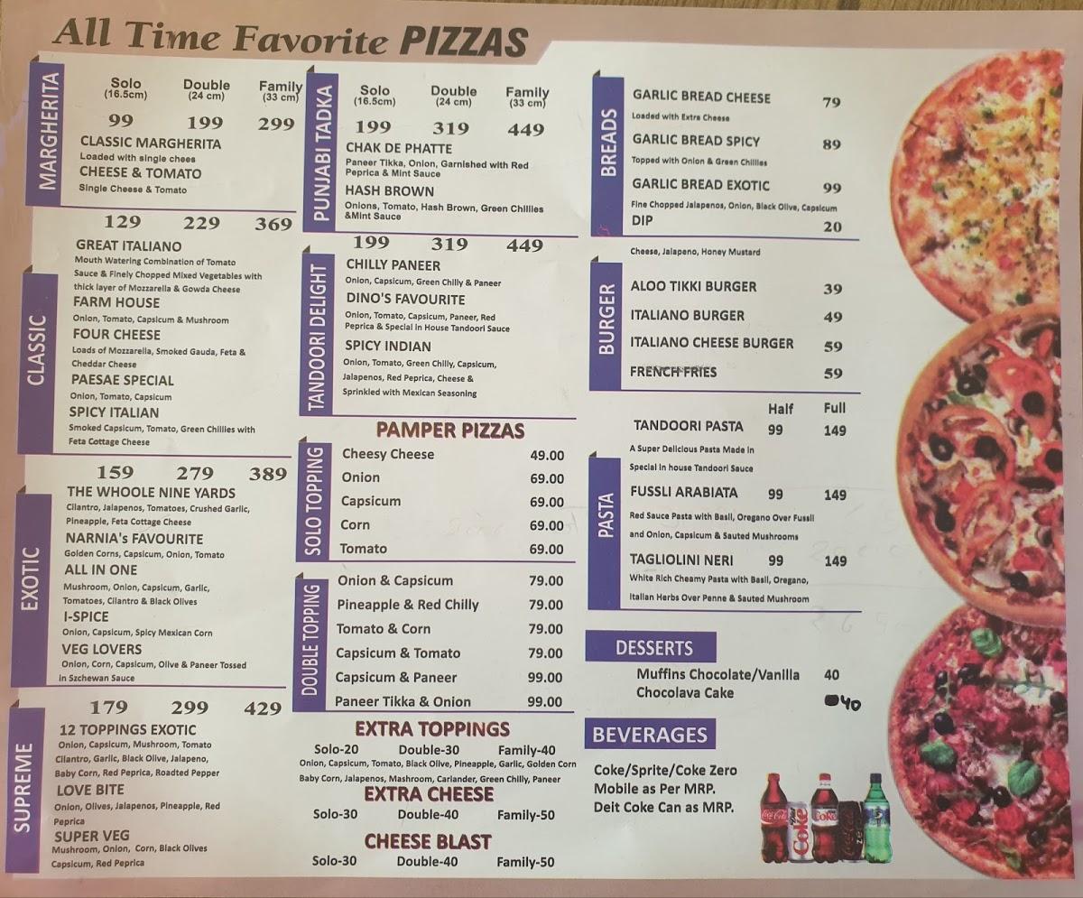 Menu at Pizza Italiana, Najibabad