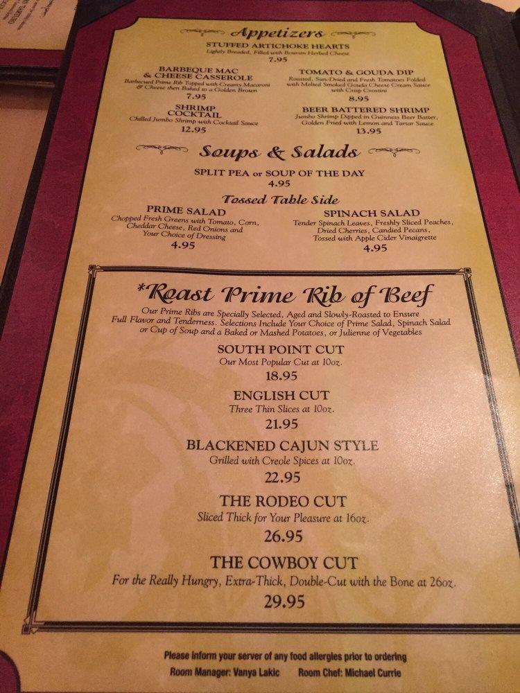 Menu at Primarily Prime Rib steakhouse, Las Vegas, Las Vegas Blvd S