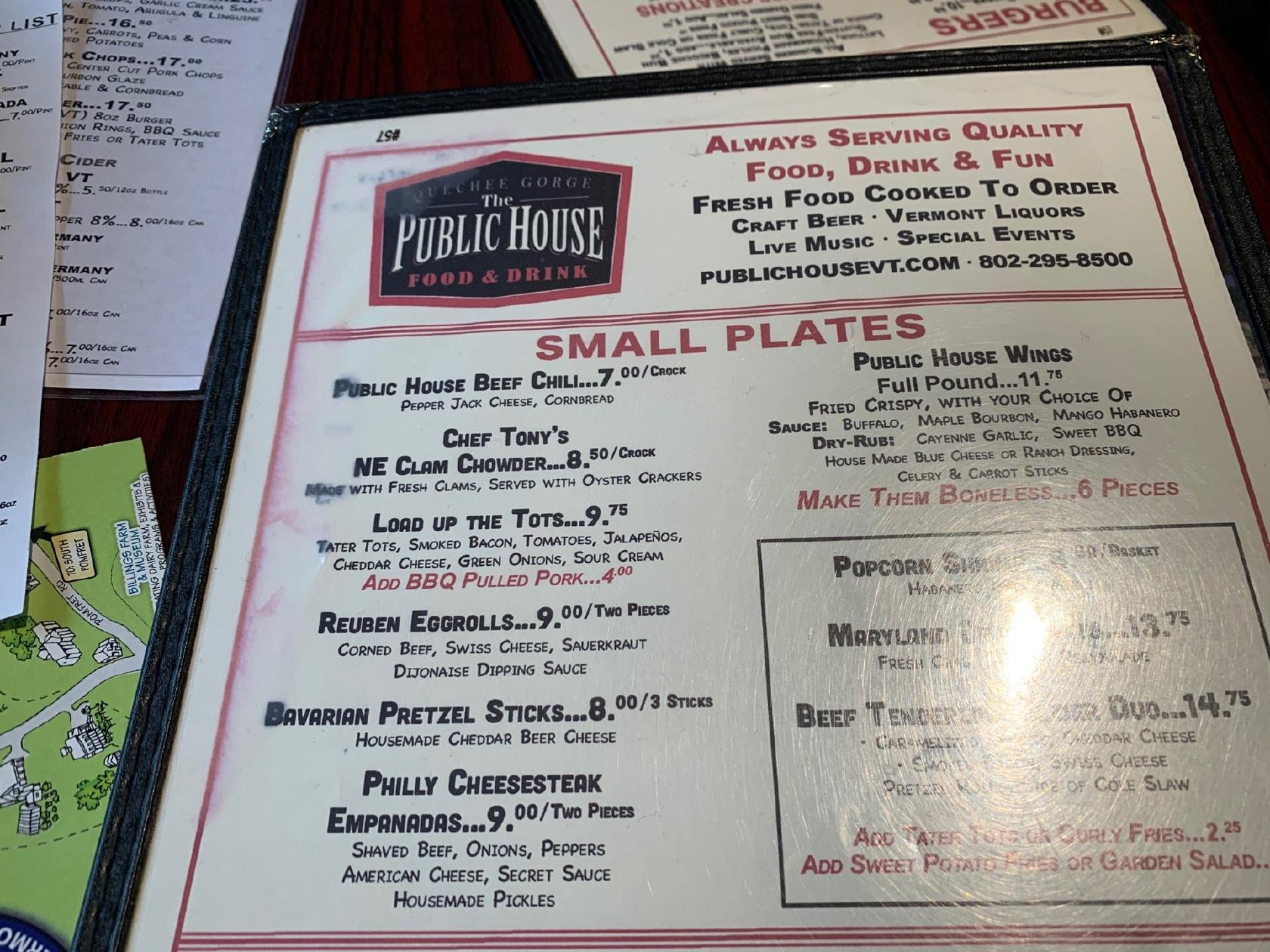 Menu at Public House Pub Quechee, Hartford