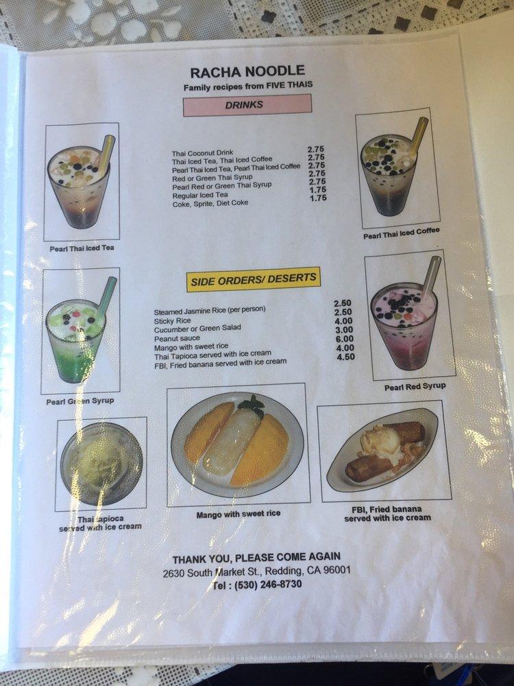 Menu at Racha Noodle restaurant, Redding