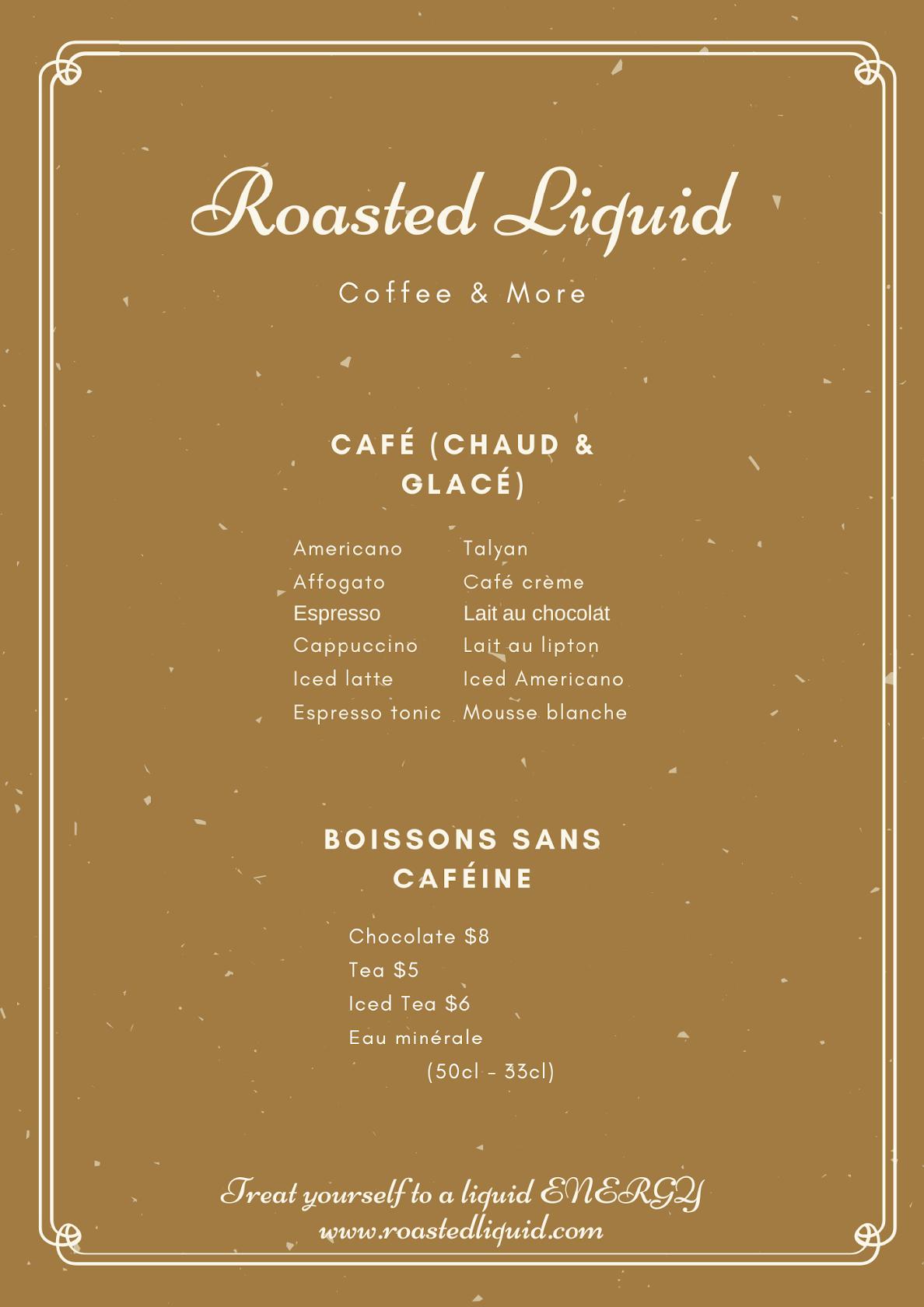 Menu at Roasted Liquid, Kenitra