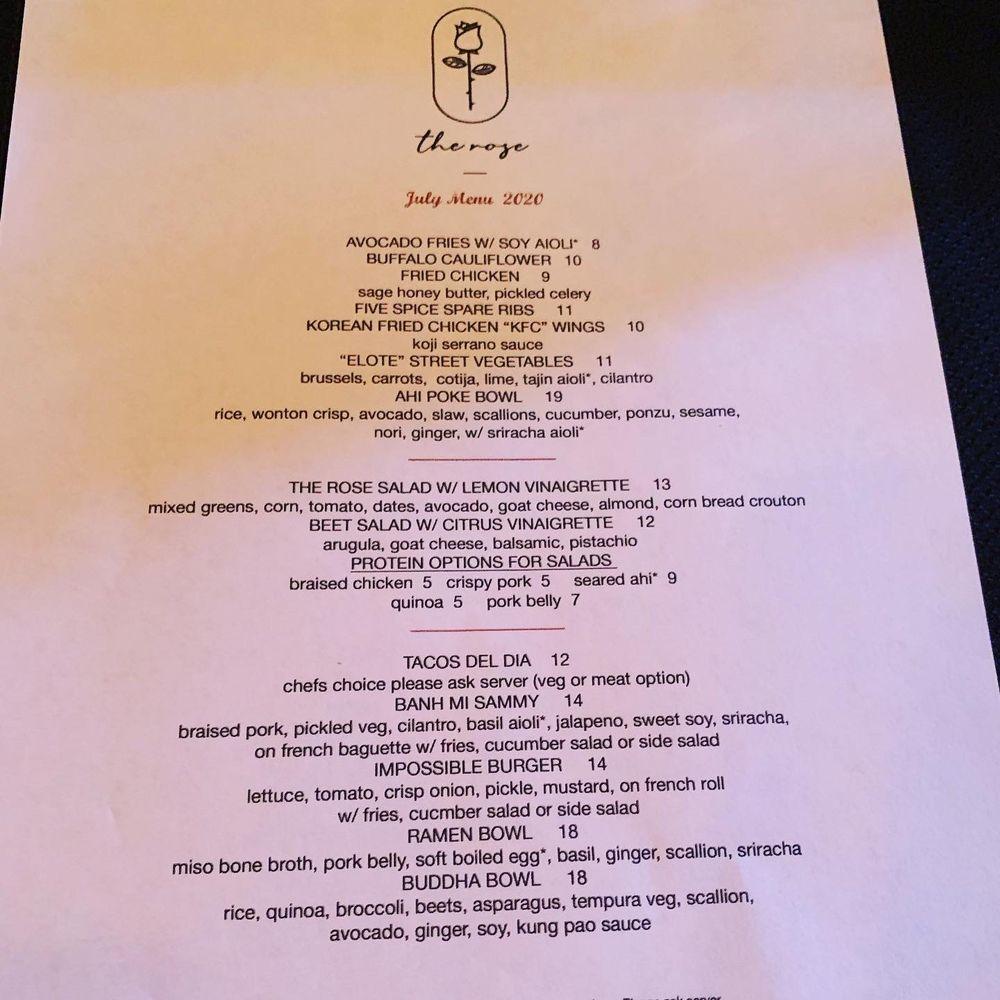 Menu at The Rose pub & bar, Edwards, 97 Main St Suite W 102B