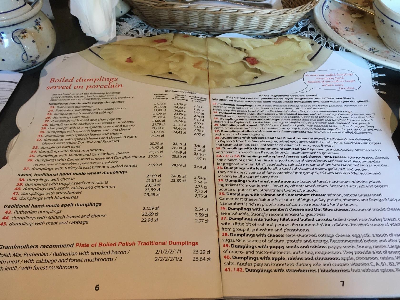 Menu at Zapiecek restaurant, Warsaw, Krakowskie Przedmieście 55