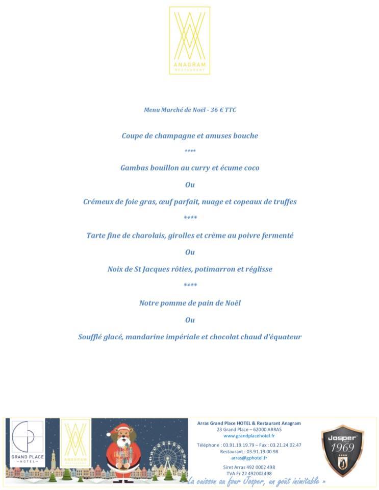 Menu at Anagram restaurant, Arras, 23 Grand'Place