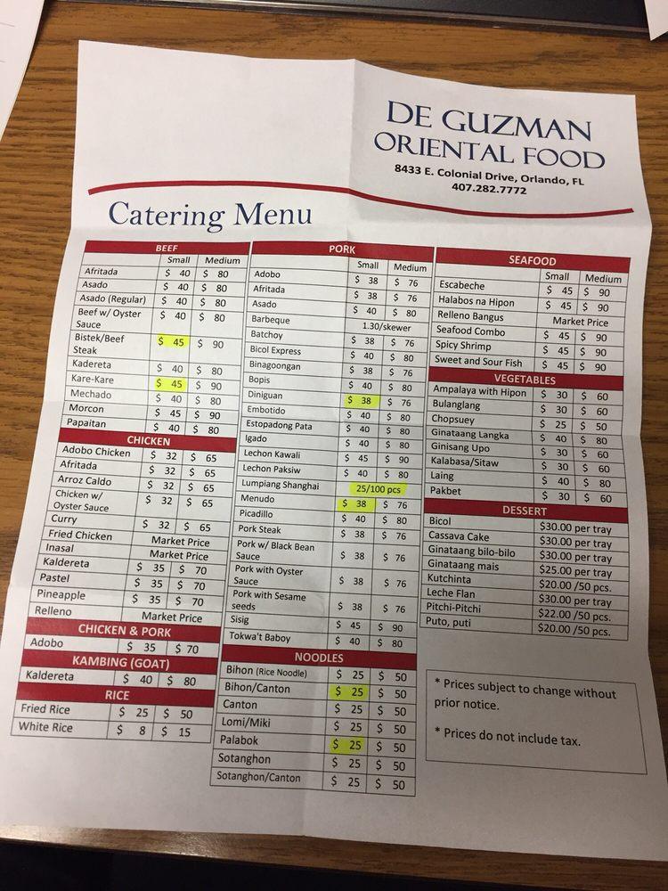 Menu at De Guzman Oriental Food Mart, Orlando, E Colonial Dr