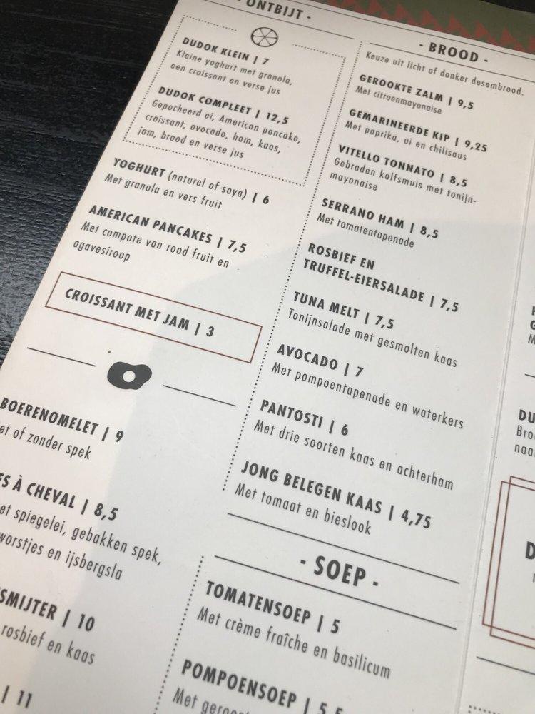 Menu at Dudok, Rotterdam, Meent 88