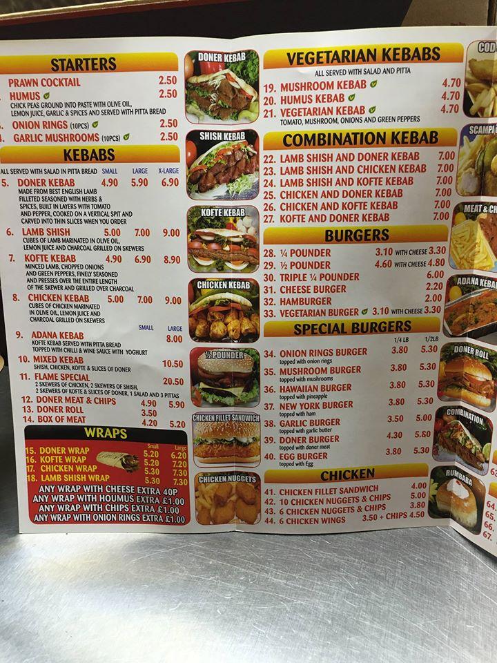 Carta de comida rápida FLAME KEBAB AND PIZZA, West Byfleet