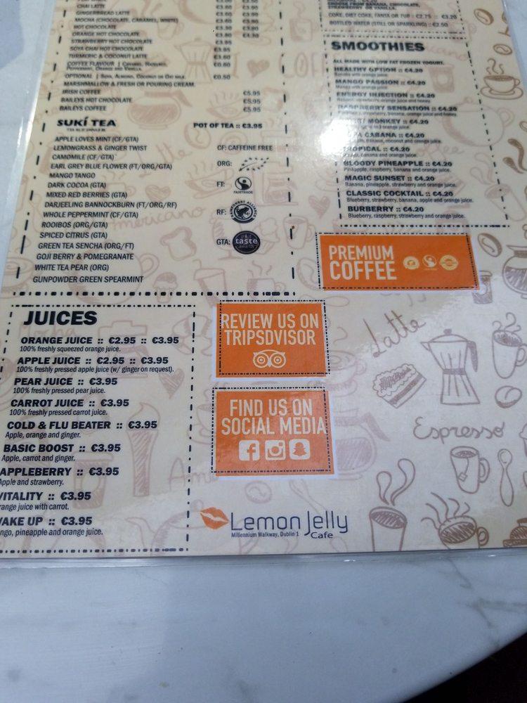Menu at Lemon Jelly Cafe, Dublin