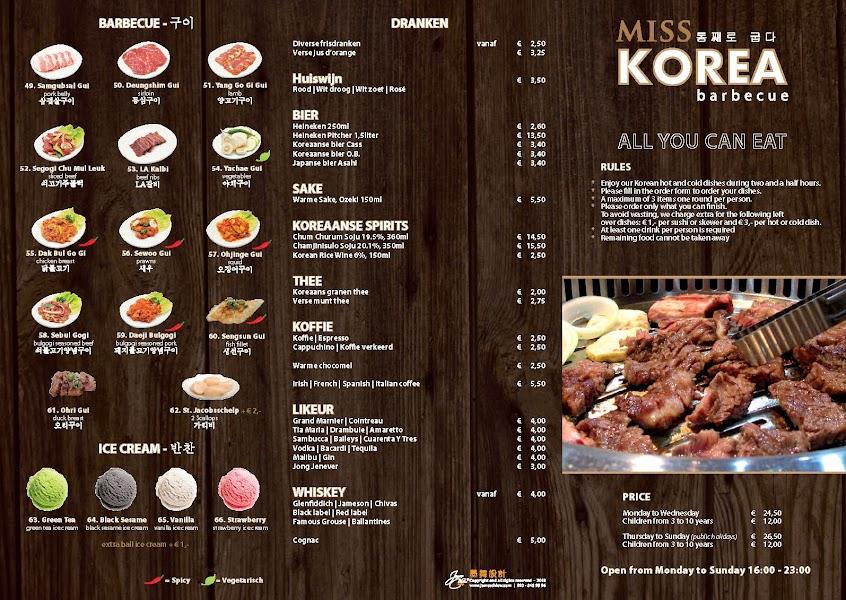Speisekarte von Miss Korea BBQ, Amsterdam, Albert Cuypstraat 70