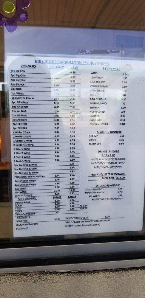 Menu at Big Chic restaurant, Carrollton, 910 S Park St