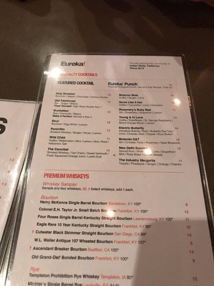 Menu at Eureka! restaurant, Indian Wells