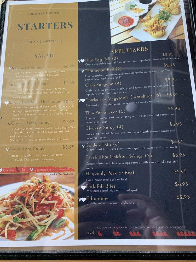 Menu at Fresh Thai restaurant, Little Elm