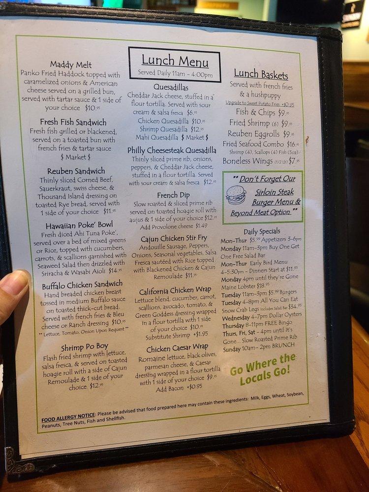 Menu at Green Marlin pub & bar, Vero Beach