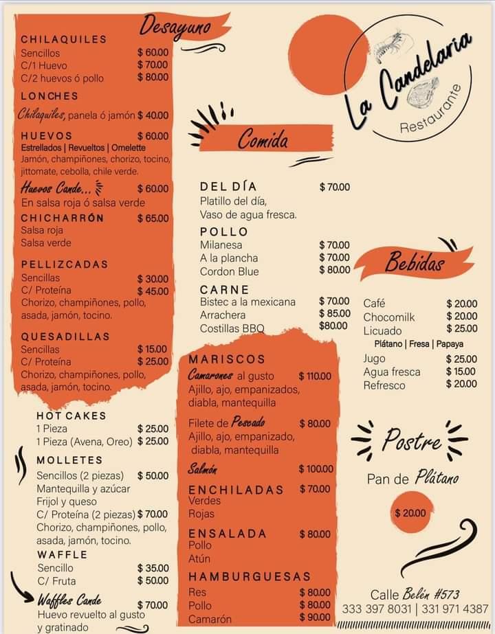 Menu at La candelaria restaurante, Guadalajara