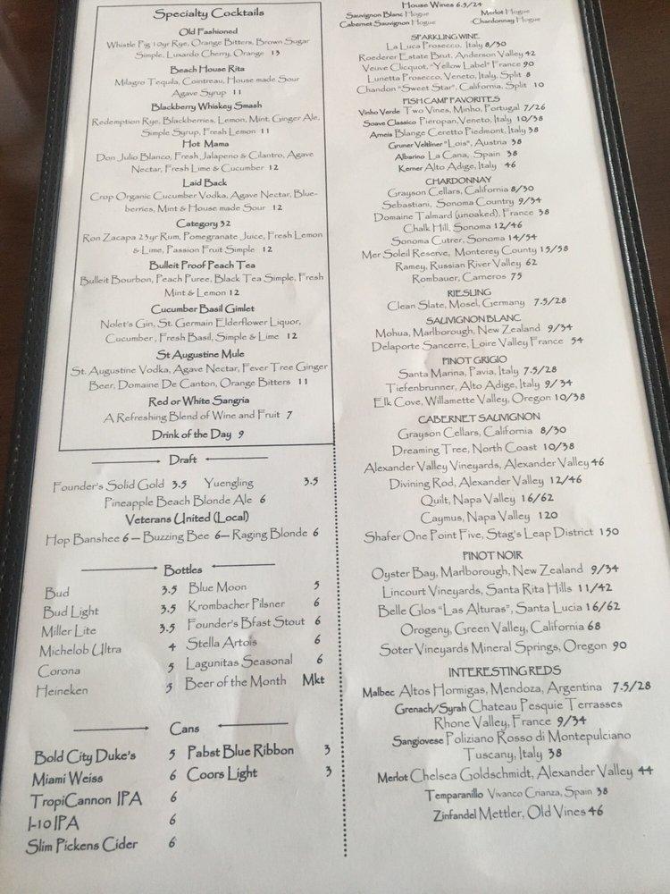 Menu at North Beach Fish Camp pub & bar, Neptune Beach
