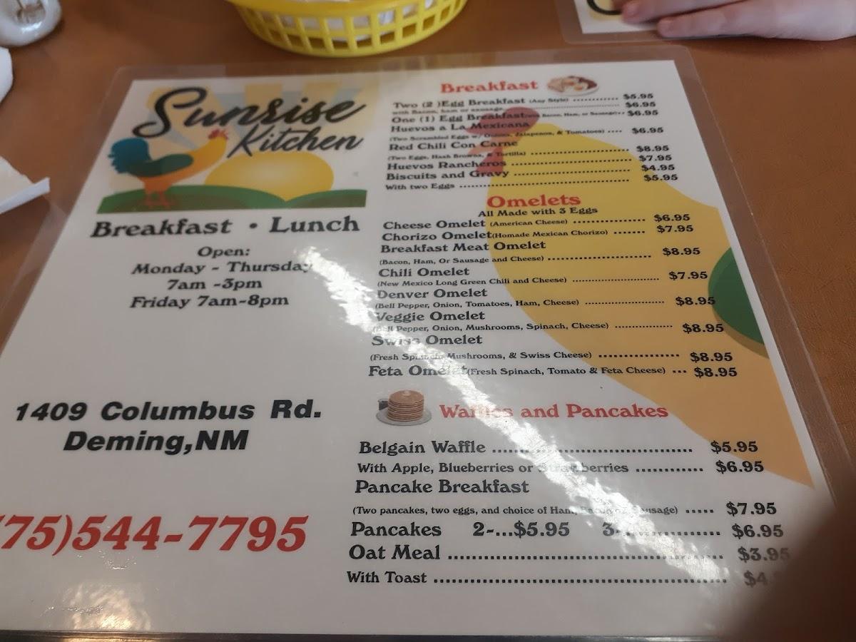 Menu at Sunrise Kitchen restaurant, Deming