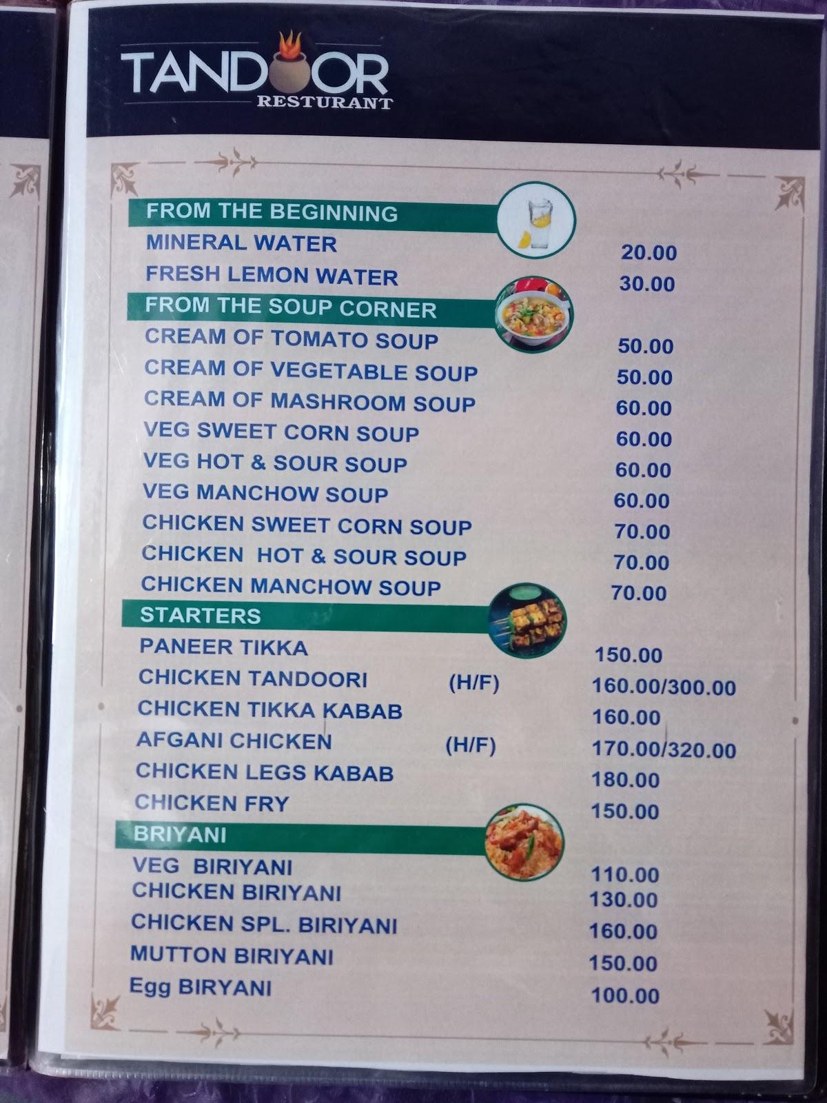 Menu at Tandoor Restaurant, Madhubani