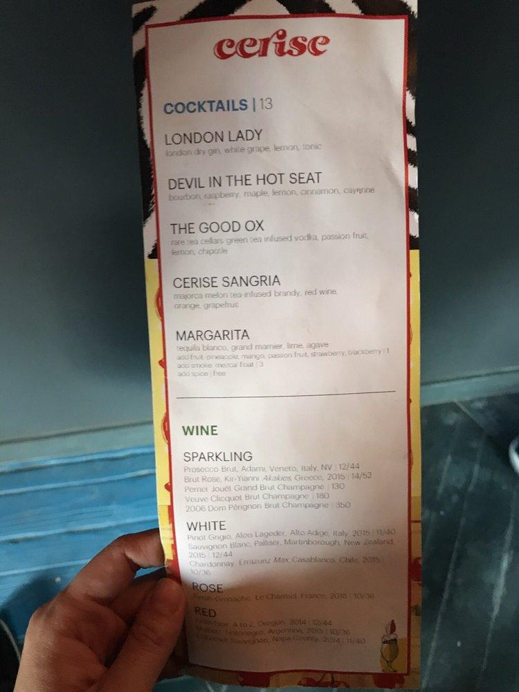 Menu at Cerise Rooftop pub & bar, Chicago