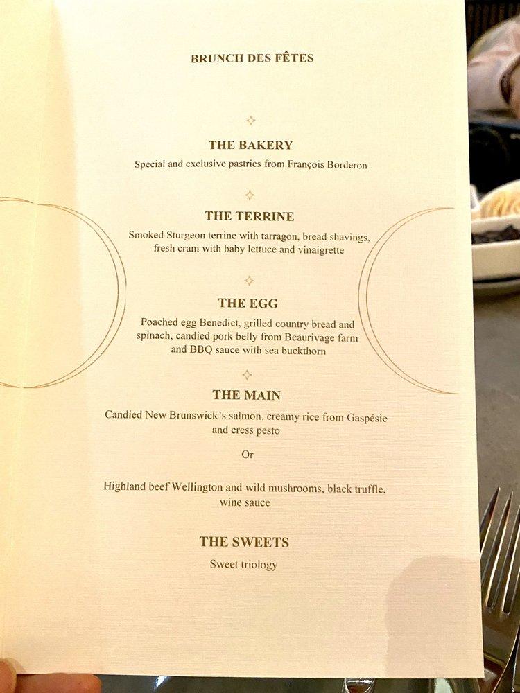 Menu au Restaurant Champlain, Québec, 1 Rue des Carrières