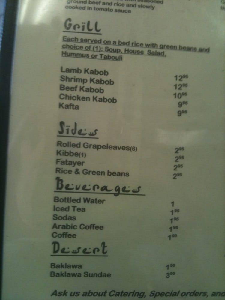 Menu at Farah's Mediterranean restaurant, El Paso