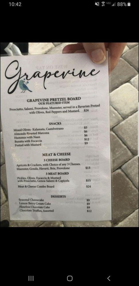 Menu at Grapevine Wine Bar, DeLand
