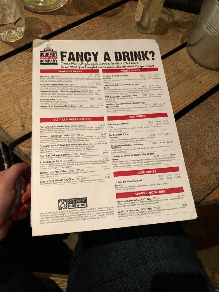 Menu at Makars Mash Bar, Edinburgh, 9-12 Bank St