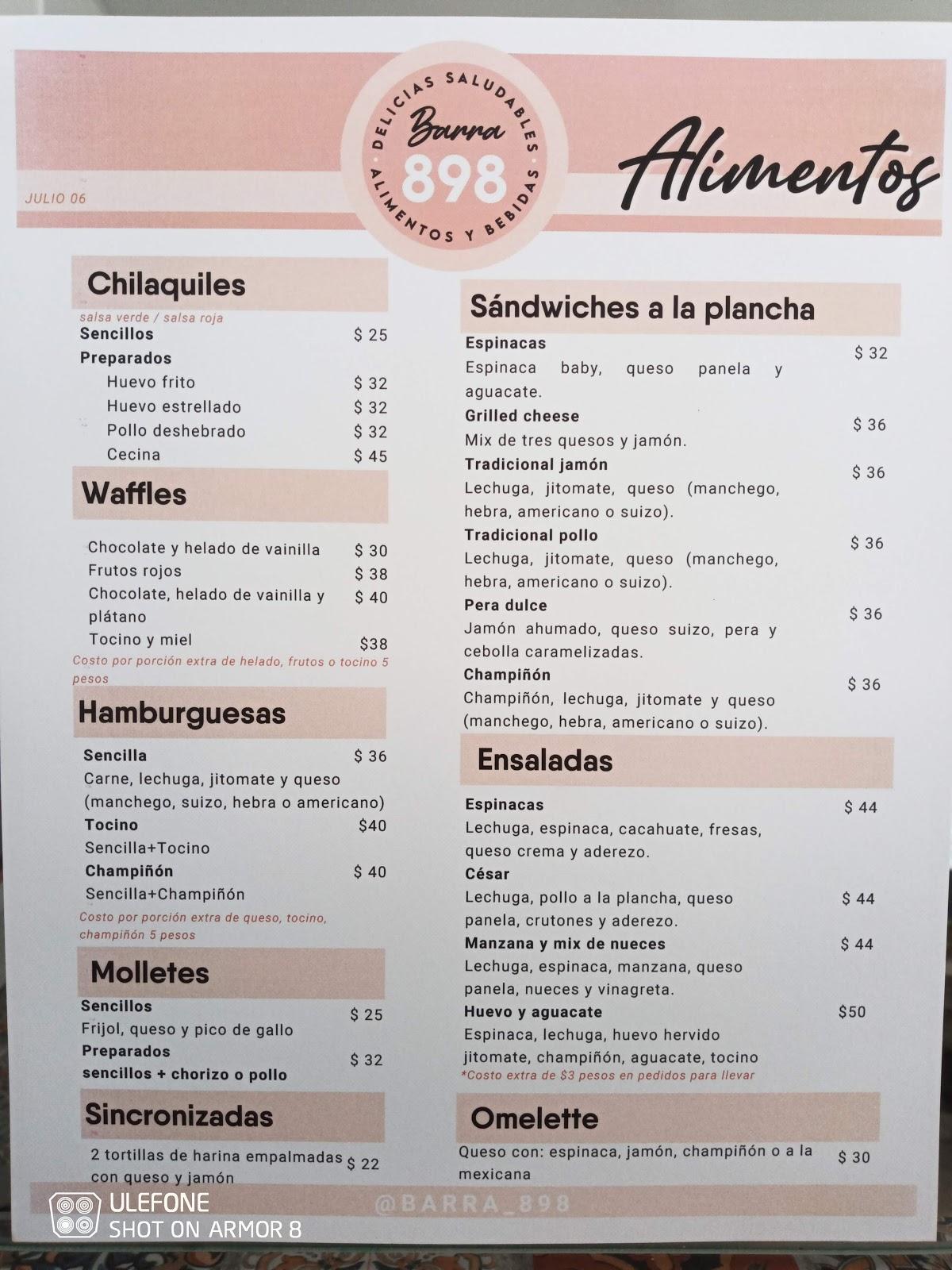Menu at BARRA 898 ALIMENTOS Y BEBIDAS, Xalapa