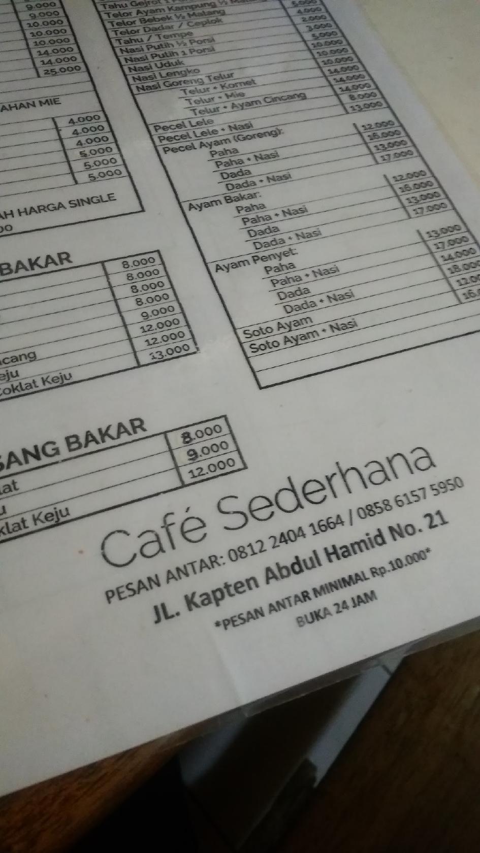 Carta de Cafe Sederhana, Bandung, Jl. Kapten Abdul Hamid No.21