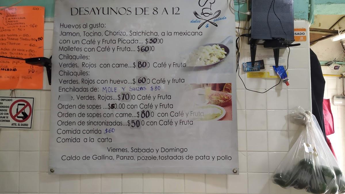 Menu at Cocina Dulce salado restaurant, Mexico