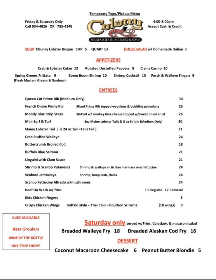 Menu at Colony Seafood And Steakhouse, Irving