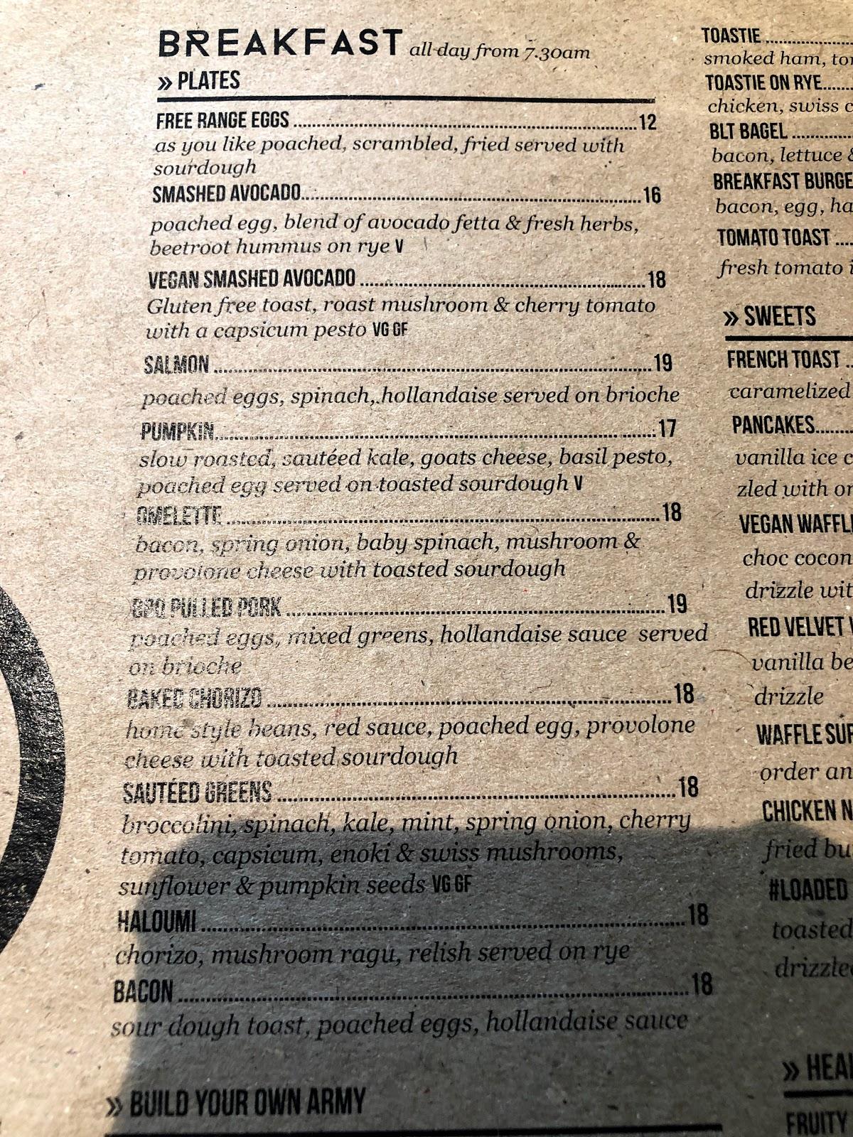 Menu at Commissary cafe, Rose Park