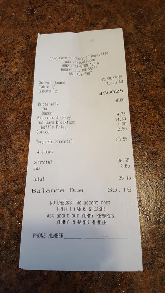 Menu at Keys Cafe & Bakery, Roseville, Lexington Ave N
