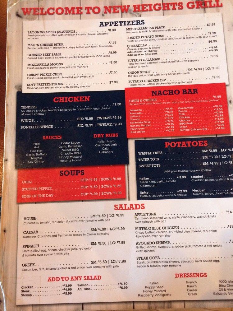 Menu at New Heights Grill restaurant, Cleveland Heights