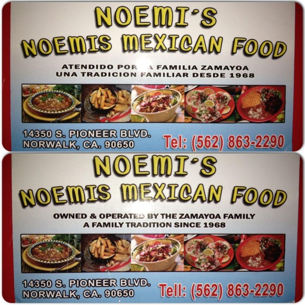Menu at Noemi's Mexican Food restaurant, Norwalk