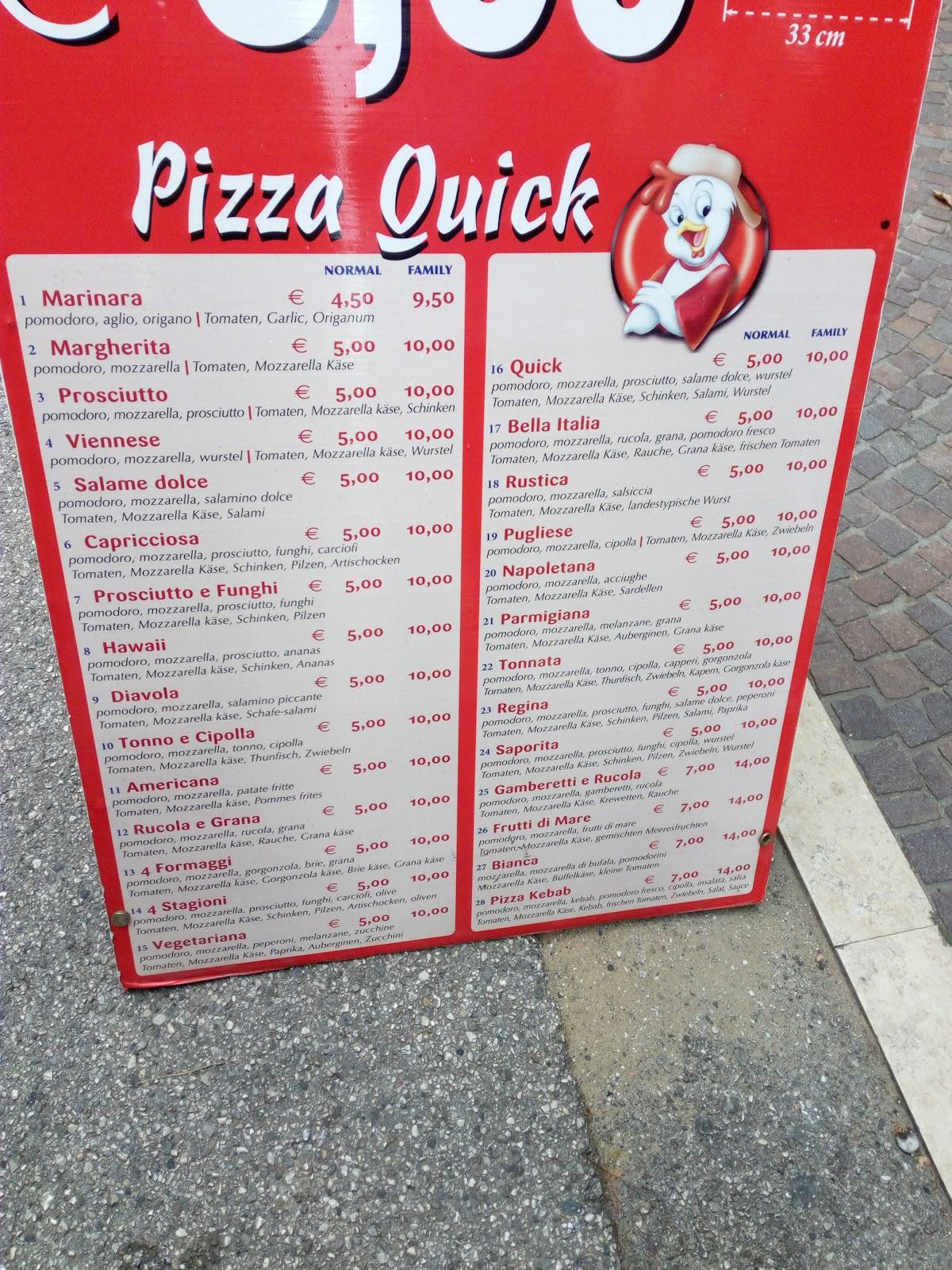 Speisekarte von Pizza quick, Bibione