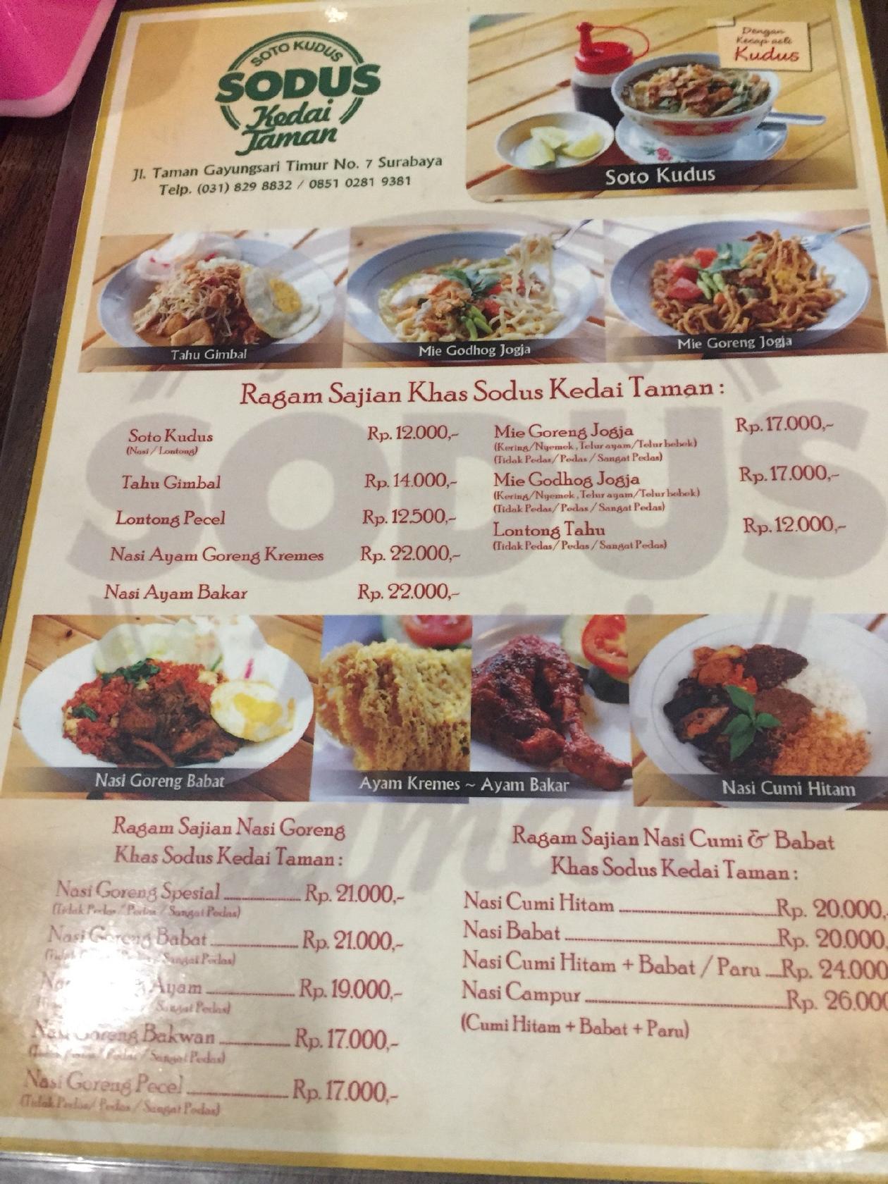 Carta del restaurante SODUS - Soto Kudus Kedai Taman, Surabaya