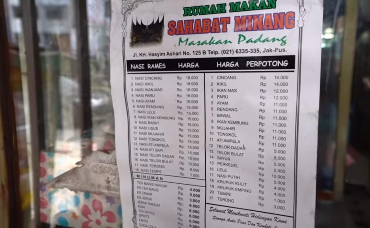 Carta del restaurante Sahabat Minang roxi, Central Jakarta