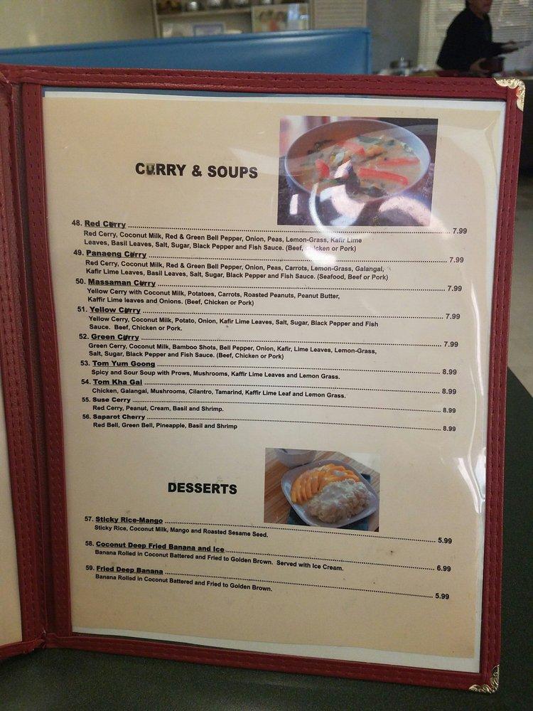 Menu at Thai Issan restaurant, Taylorsville