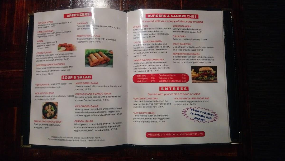 Menu at The Old Elevator restaurant, Fernie