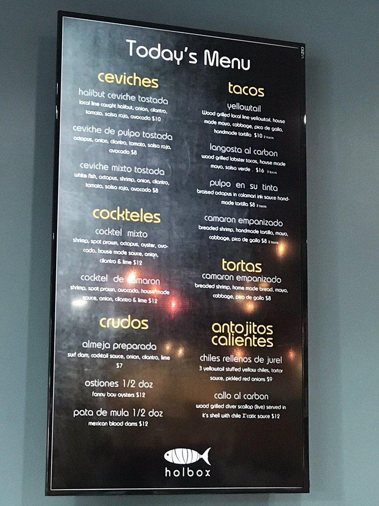 Menu at Holbox restaurant, Los Angeles