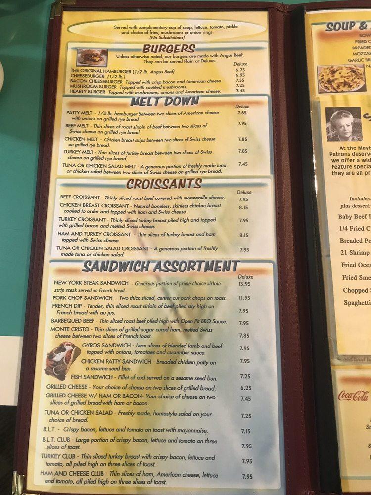 Menu at Mayberry Cafe, Elkhart