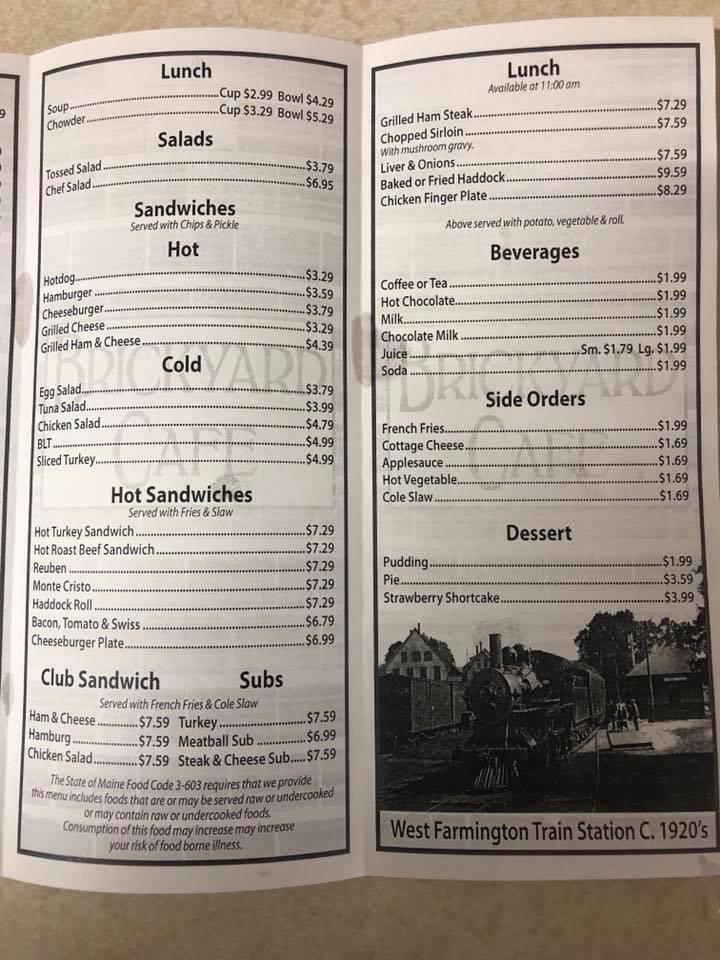 Menu at The Brickyard Cafe, Farmington, 165 Wilton Rd