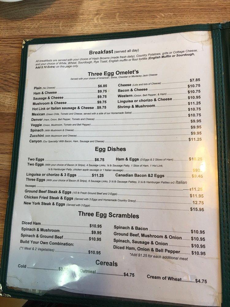 Menu at Canyon Café cafe, American Canyon