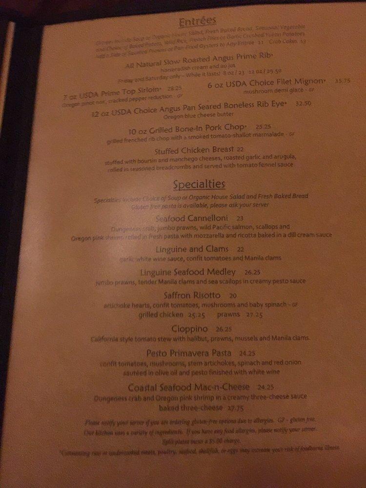 Menu at Fathom's Restaurant, Lincoln City, SE Hwy 101