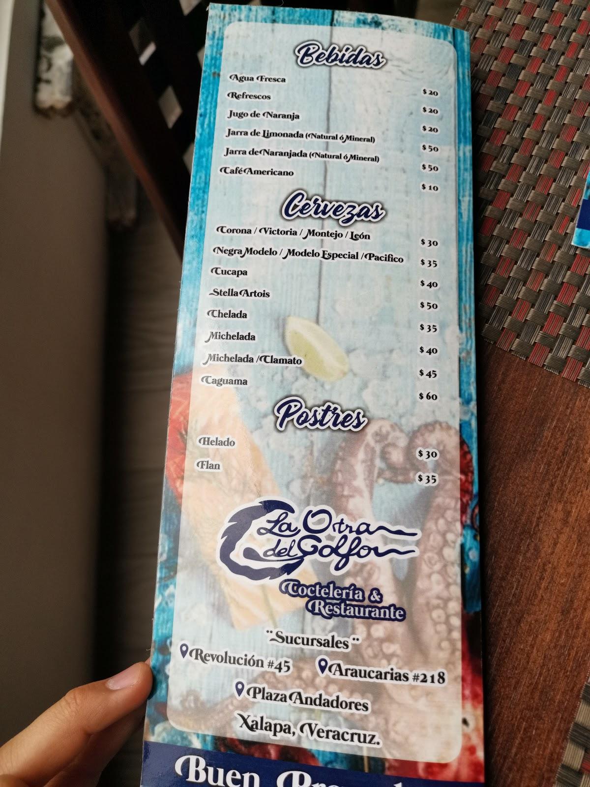 Menu at La Ostra del Golfo Cocteleria y Restaurante Araucarias, Xalapa