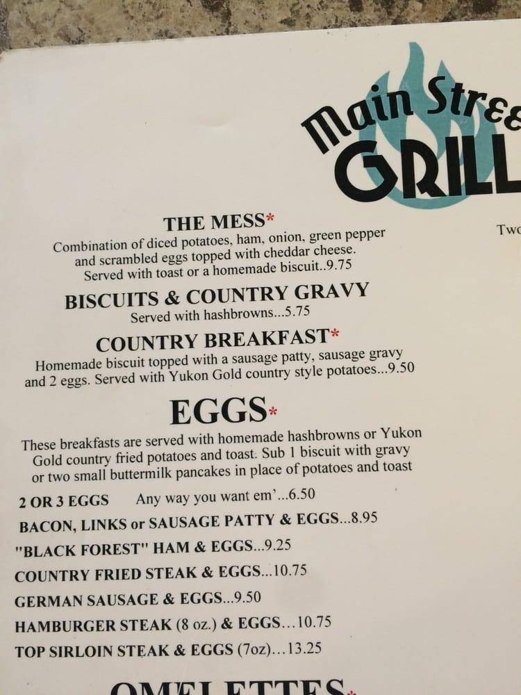Menu at Main Street Grill restaurant, Centralia