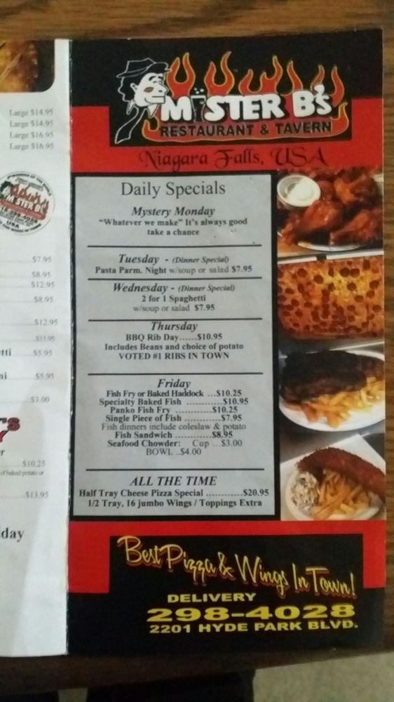 Menu at Mister B's Restaurant, Niagara Falls