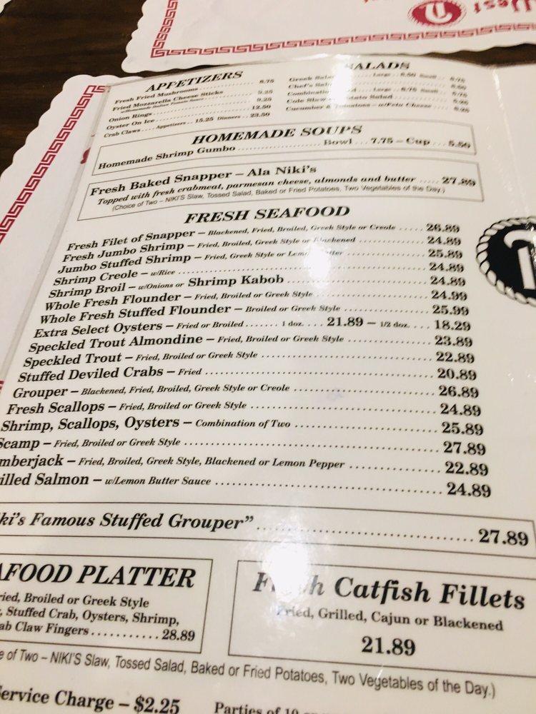 Menu at Niki's West steakhouse, Birmingham