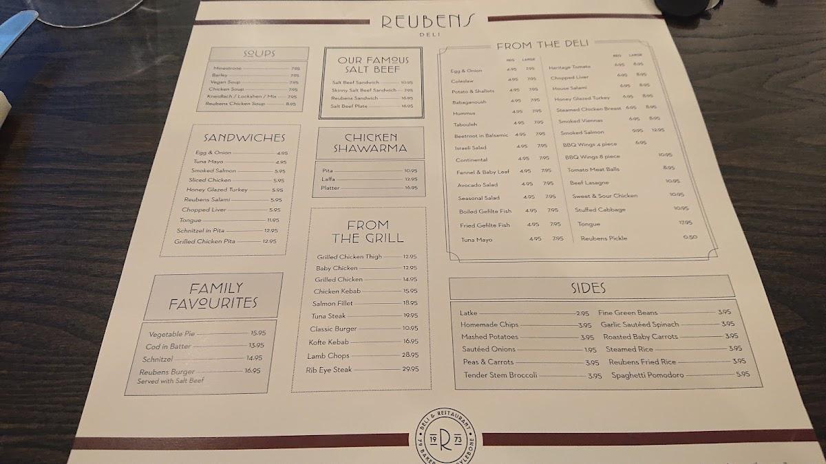 Menu at Reubens Restaurant, London