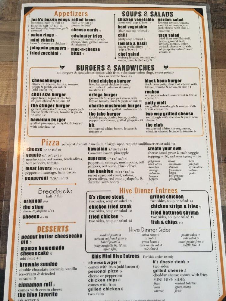 Menu at The Hive Restaurant, Wellton